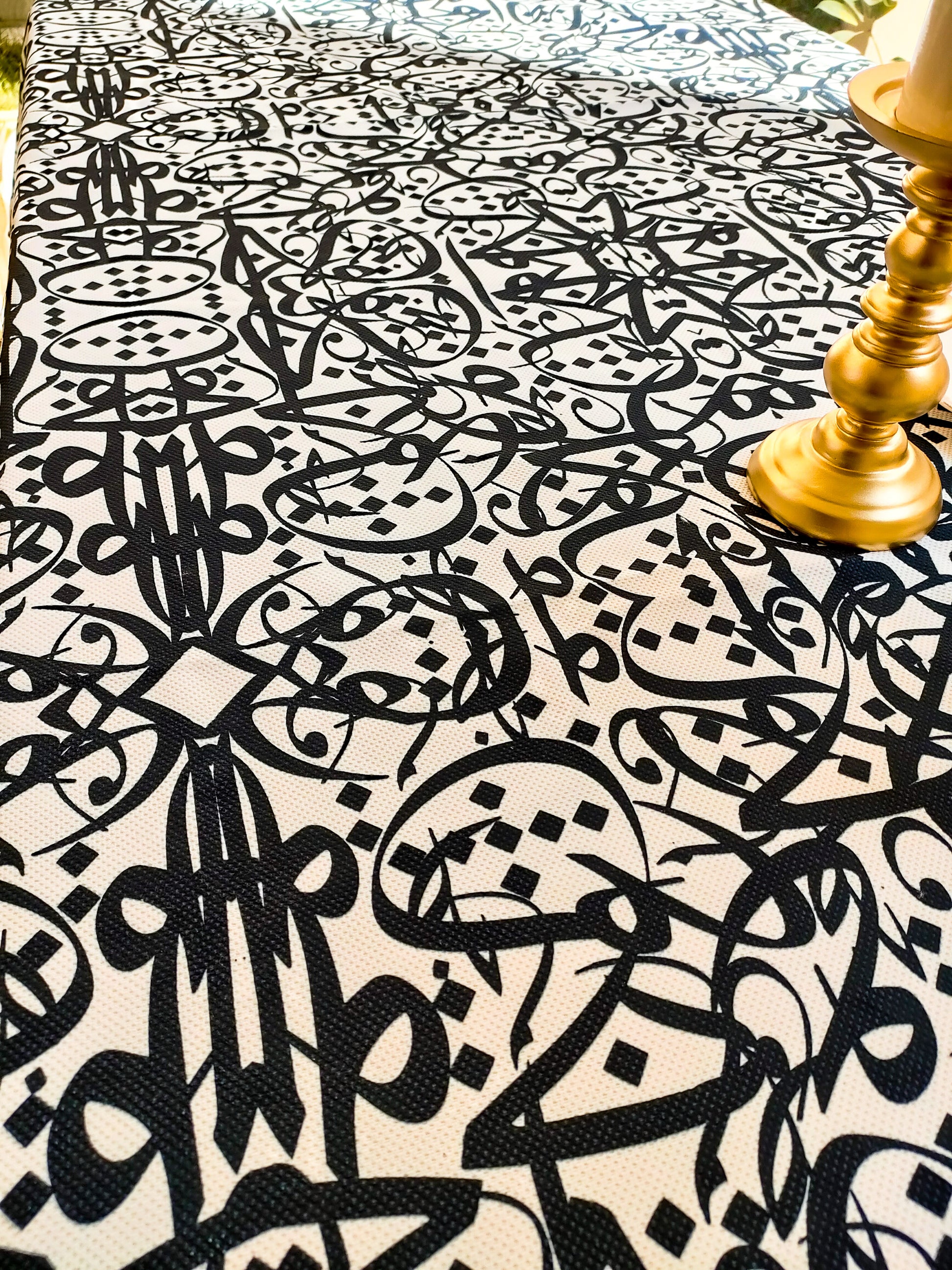 Tablecloth-Arabic Calligraphy B&W/ 250cm – SKDESIGNS HOME